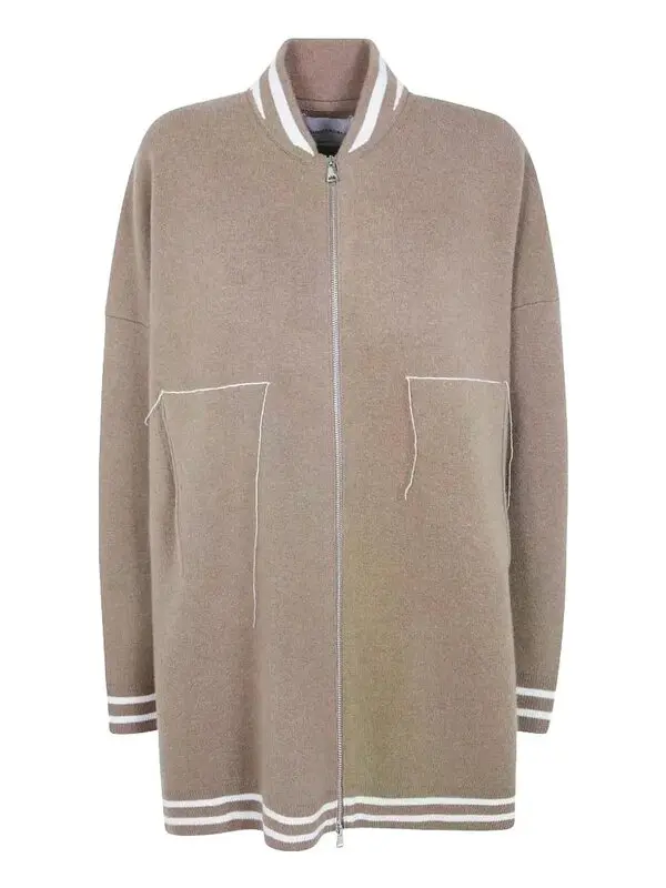 Laboratorio Capri Stripe-trim Zip-up Cardigan - Neutrals