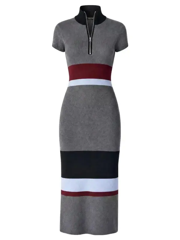 TOCCIN Dasha Striped Knit Midi Dress - Grey