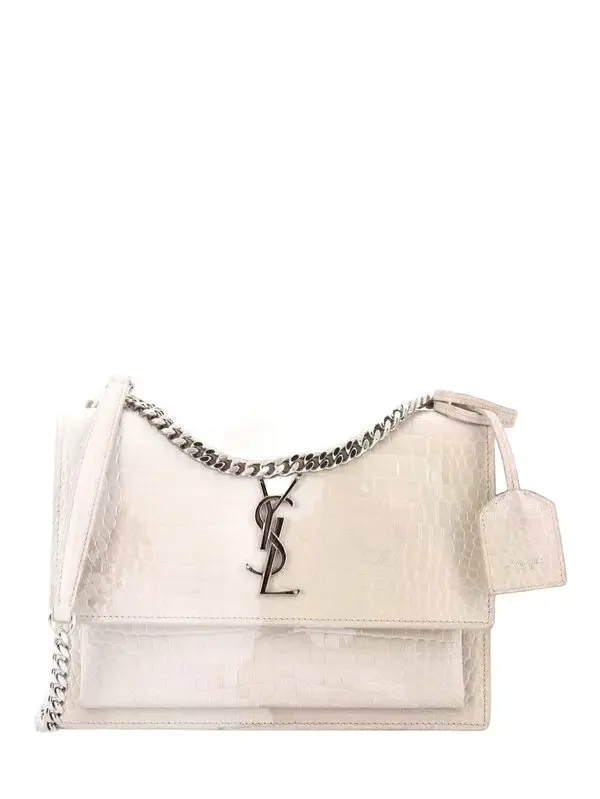 Saint Laurent Crocodile Embossed Leather Medium Crossbody Bag - Neutrals