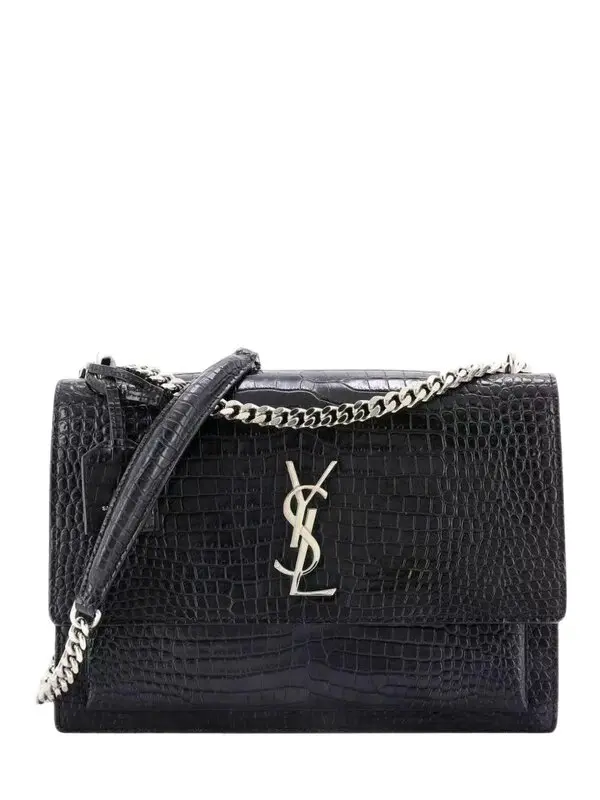 Saint Laurent Sunset Crocodile Embossed Leather Large Crossbody Bag - Black