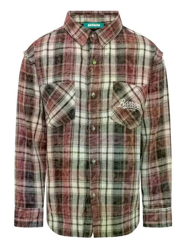 BARROW Check-pattern Graphic-print Shirt - Red