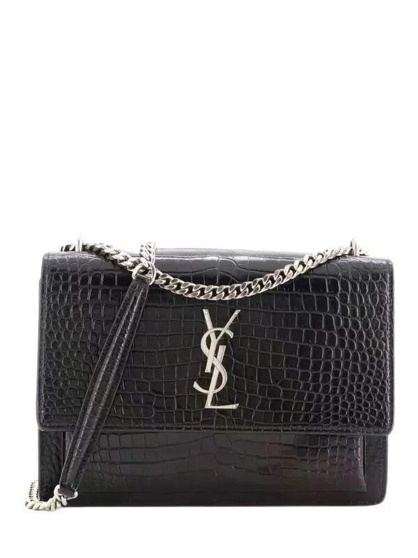 Saint Laurent Sunset Croc Effect Leather Medium Cross Body Bag - Black