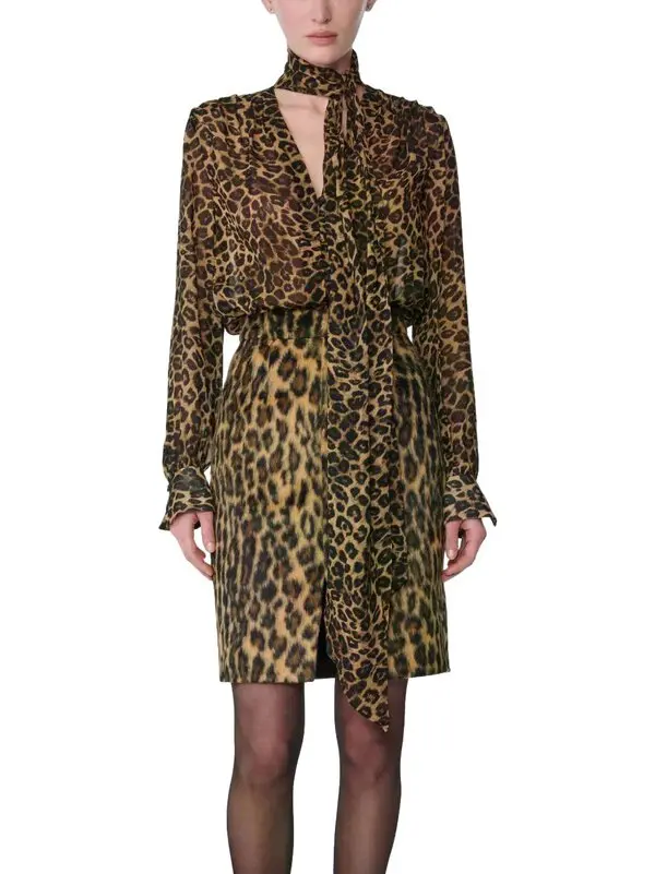 TOCCIN Kaila Leopard-print Tie-neck Blouse - Brown