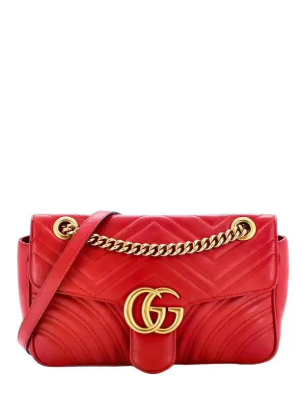 Gucci Gg Marmont Flap Bag Matelasse Leather Medium Shoulder Bag - Red