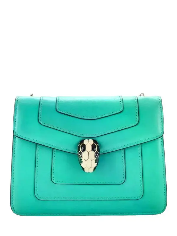 BVLGARI Serpenti Forever Square Shoulder Bag Leather Small Crossbody Bag - Blue