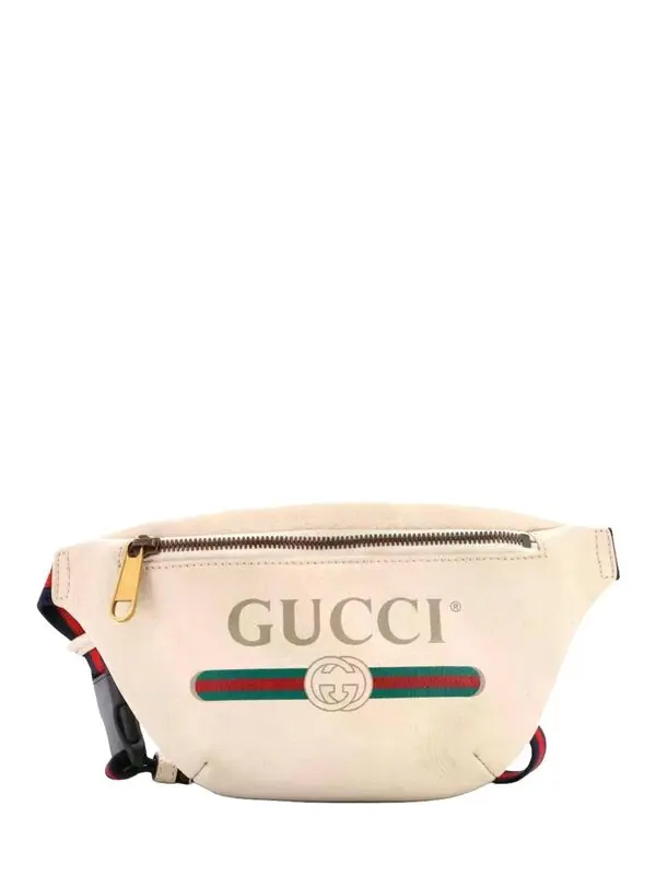 Gucci Logo Printed Leather Small Belt Bag - White