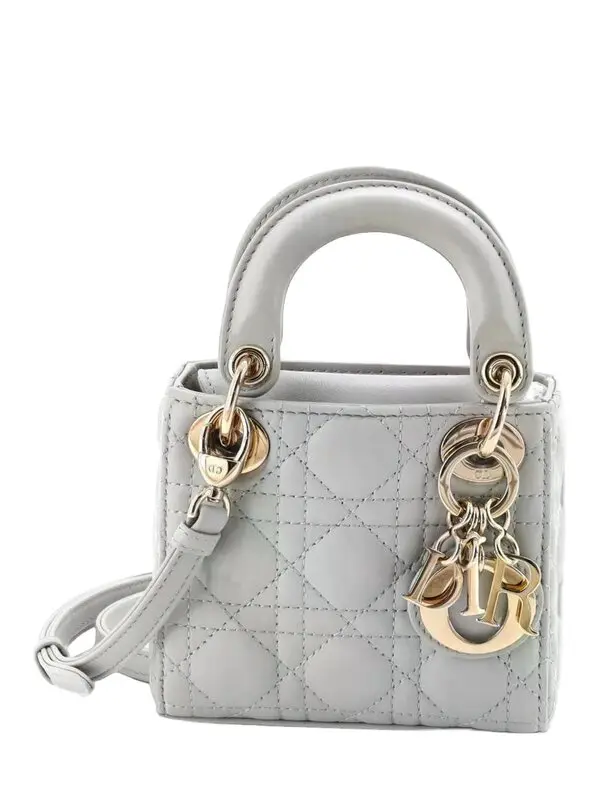 Dior Lady Bag Cannage Quilt Lambskin Micro Shoulder Bag - Grey