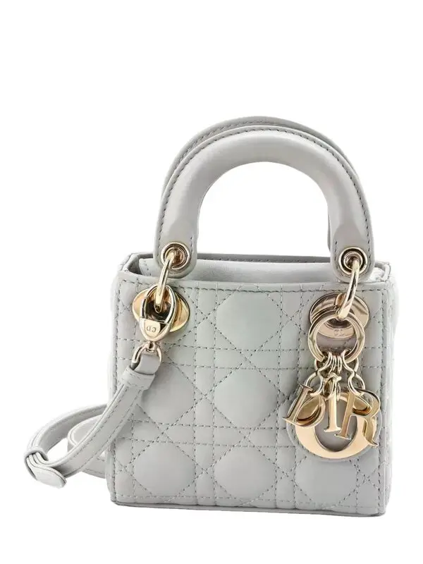 Dior Lady Cannage Quilt Lambskin Micro Shoulder Bag - Grey