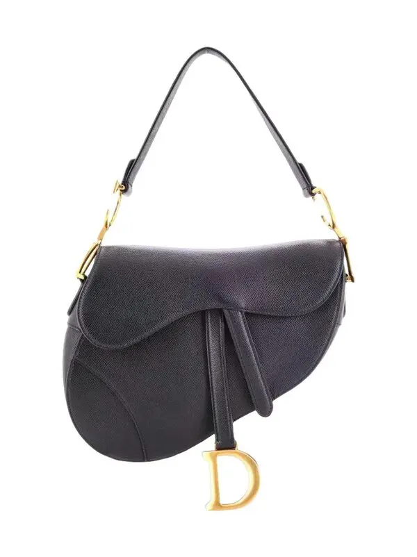Dior Saddle Handbag Leather Medium Shoulder Bag - Black