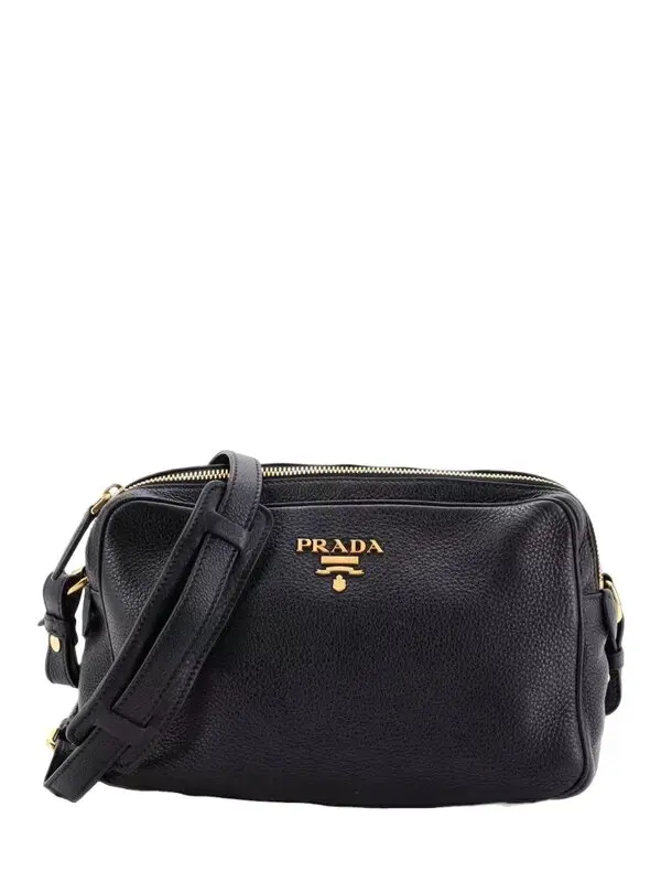 Prada Vitello Phenix Medium Double Zip Cross Body Camera Bag - Black