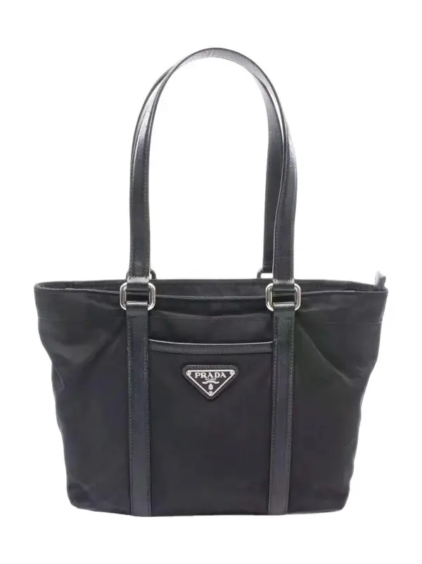 Prada 2000s Triangle Logo Tote Bag - Black