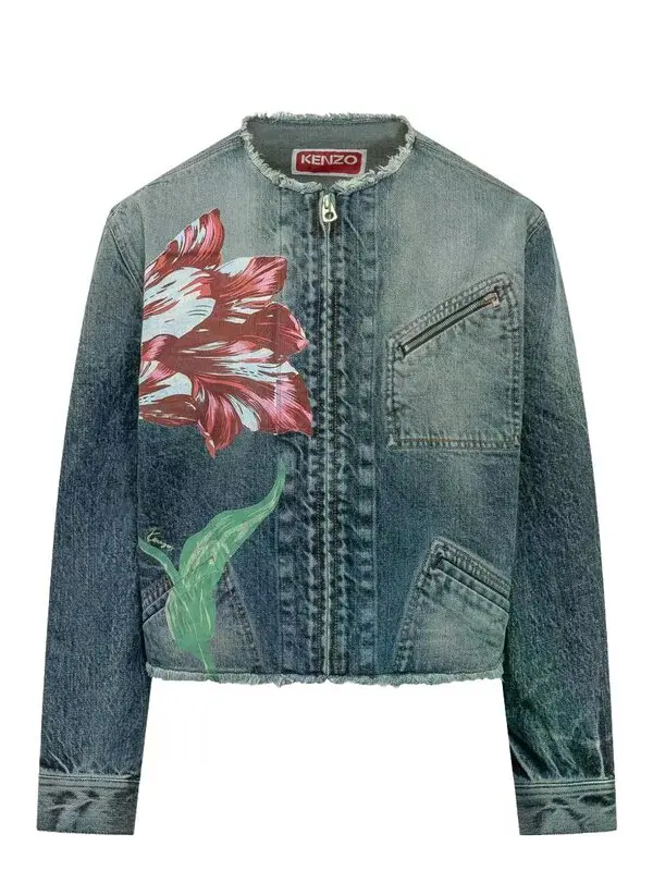 Kenzo Floral Print Denim Jacket - Blue