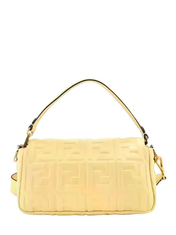 Fendi Zucca Embossed Leather Baguette Crossbody Bag - Yellow
