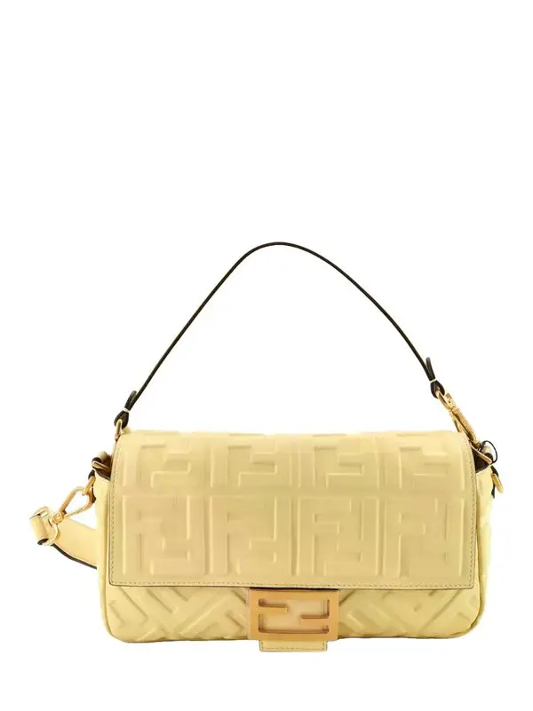 Fendi Zucca Embossed Leather Baguette Crossbody Bag - Yellow