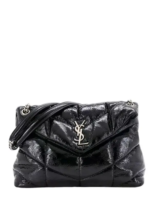 Saint Laurent Loulou Puffer Quilted Patent Medium Shoulder Bag - Black