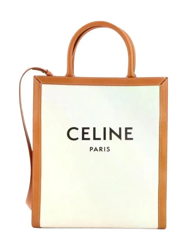 Celine Vertical Cabas Canvas And Leather Small Tote Bag - Brown