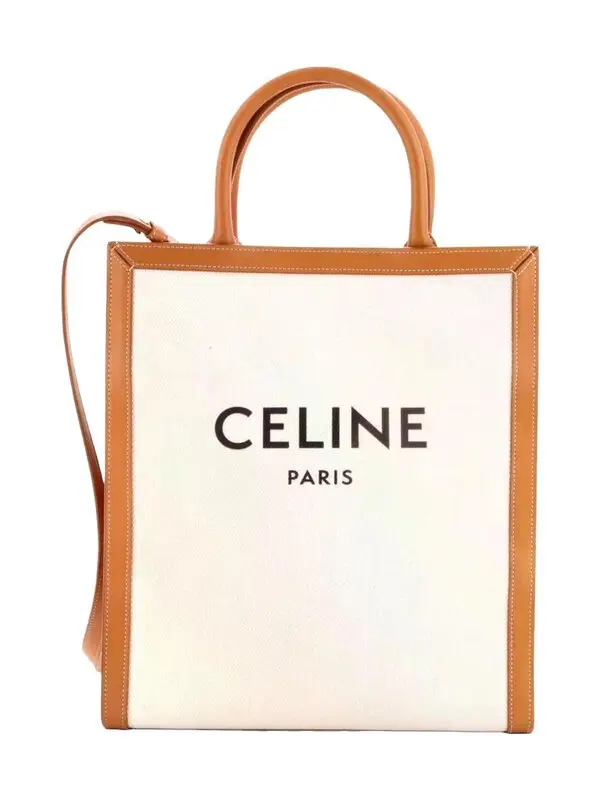 Celine Vertical Cabas Canvas With Leather Small Tote Bag - Brown