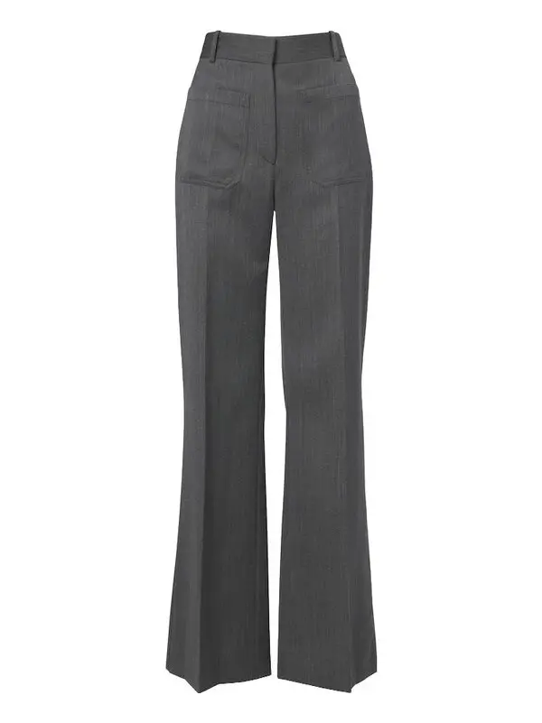 Victoria Beckham Alina Herringbone Virgin Wool Wide-leg Pants - Grey