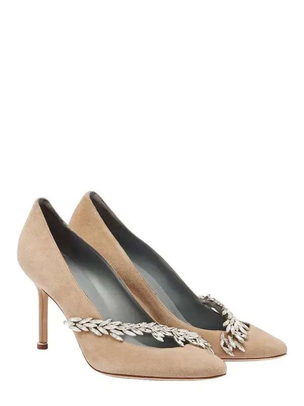 Balenciaga X Manolo Blahnik Embellished Suede Pumps - Beige