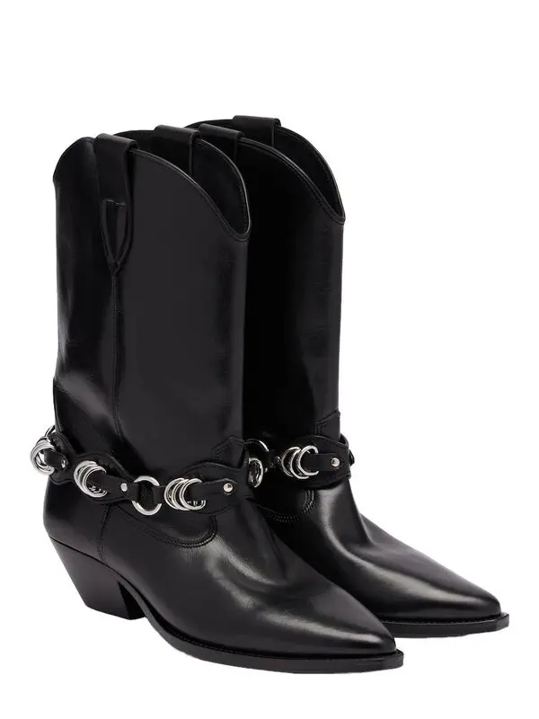Isabel Marant Étoile Duerto Embellished Leather Cowboy Boots - Black