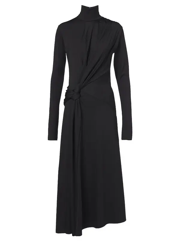 Victoria Beckham Letice Gathered Turtleneck Jersey Midi Dress - Black