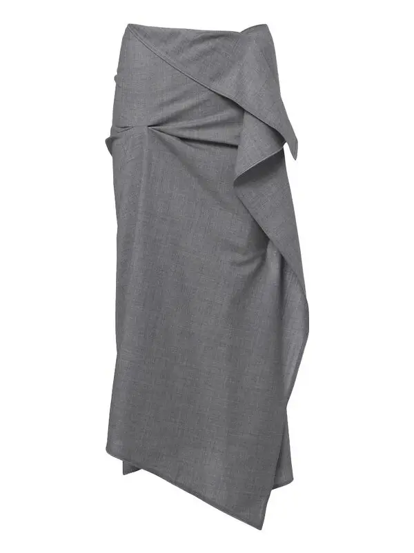 Victoria Beckham Asymmetric Draped Wool Midi Skirt - Grey