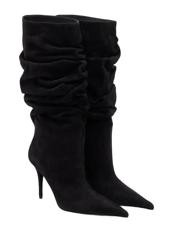Amina Muaddi Suede Mid-calf Boots - Black
