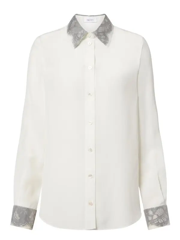 Alexander McQueen Lace-trimmed Silk Shirt - White