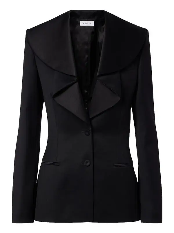 Alexander McQueen Satin-trimmed Wool Blazer - Black