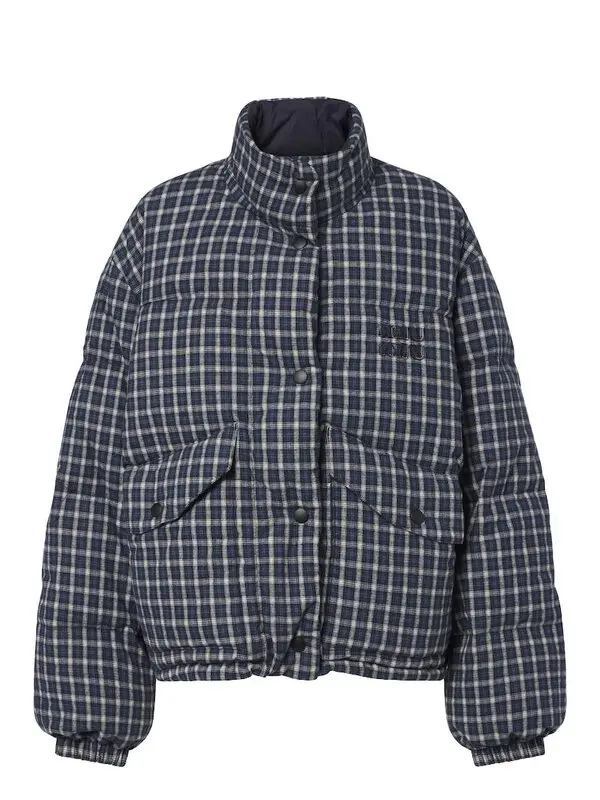 Miu Miu Reversible Checked Cotton Flannel Down Jacket - Blue