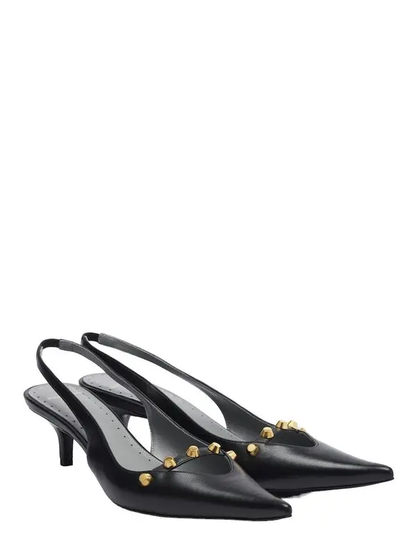 Balenciaga Studded Leather Slingback Pumps - Black