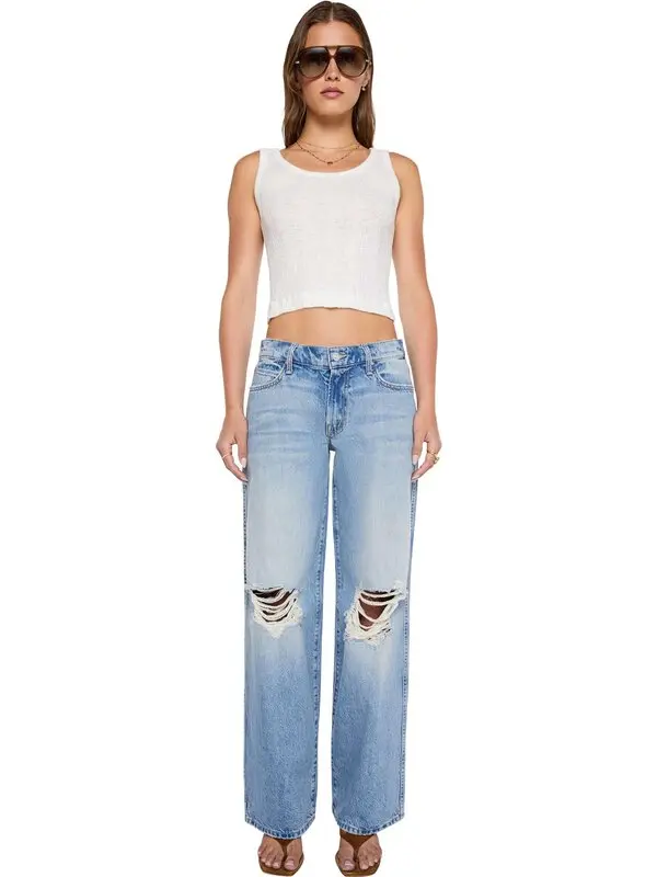MOTHER The Down Low Delinquent Zip Sneak Floral Frenzy Jeans - Blue
