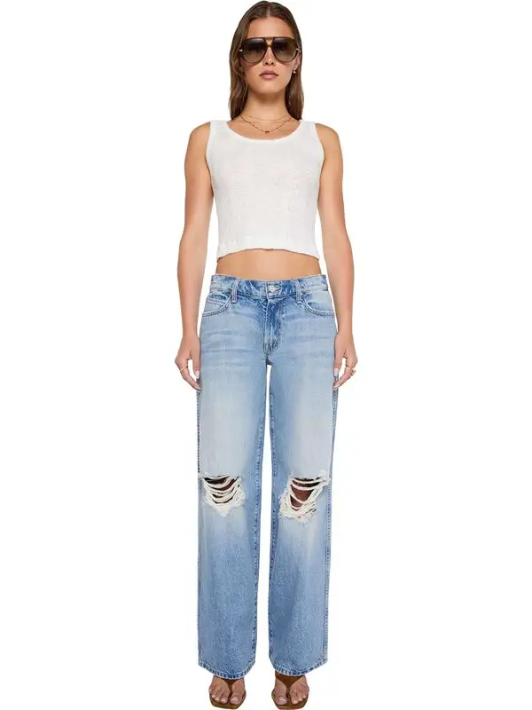 MOTHER The Down Low Delinquent Zip Sneak Floral Frenzy Jeans - Blue