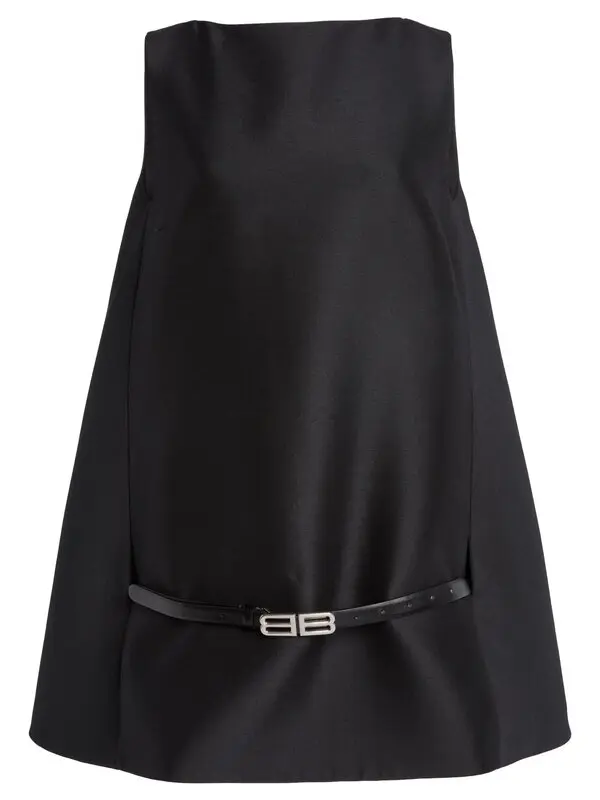 Balenciaga Belted Wool-silk Mini Dress - Black
