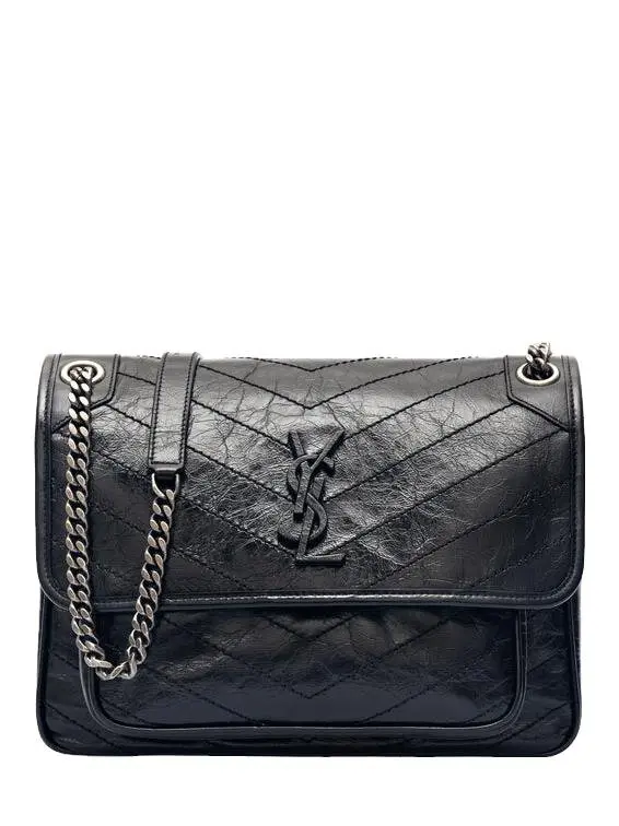 Saint Laurent Wrinkled Leather Medium Niki Bag - Black