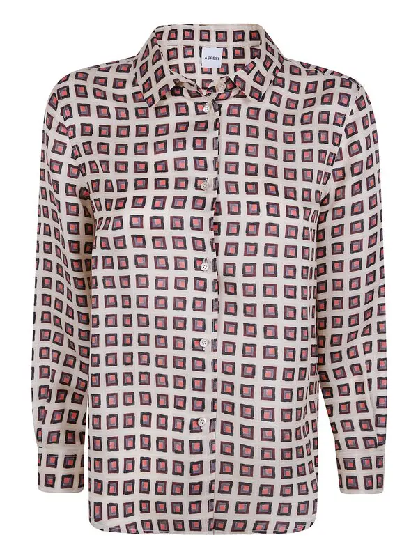 Aspesi Geometric Print Silk-blend Shirt - Beige