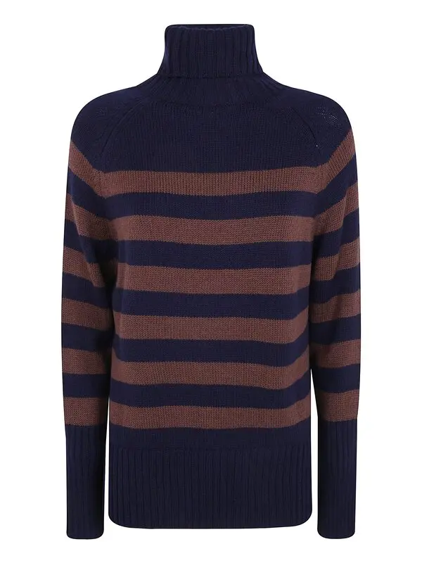 BASE Striped Turtleneck Sweater - Blue