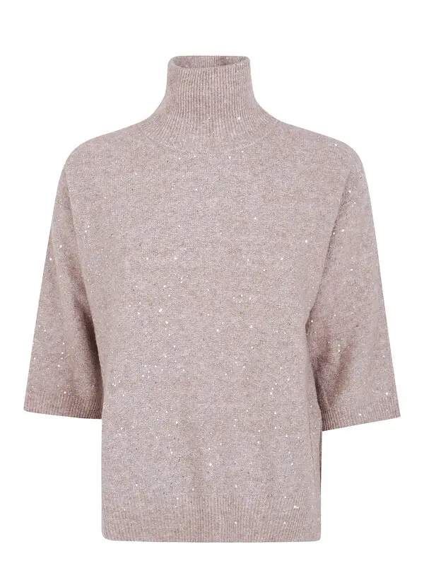 Seventy Mock Neck Pullover With Paillettes - Brown