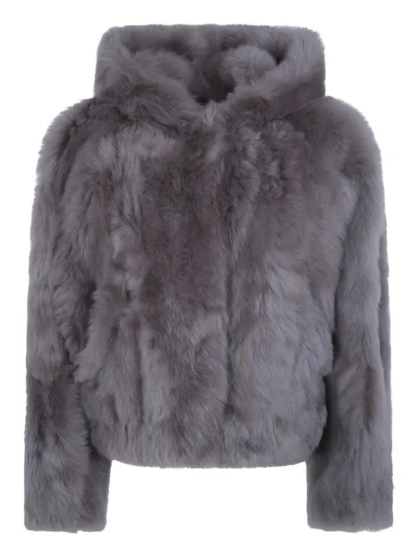 BLANCHA Toscana Shearling Furry Hooded Jacket - Gray