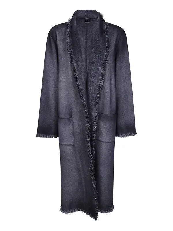 Avant Toi Hand Painted Herringbone Fringe Coat - Black