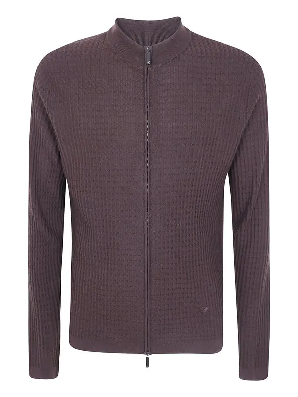 Emporio Armani Virgin Wool Zip-up Sweater - Brown
