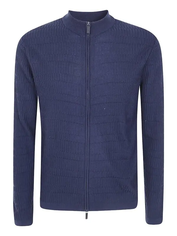 Emporio Armani Fancy Stitch Zip Up Sweater - Blue