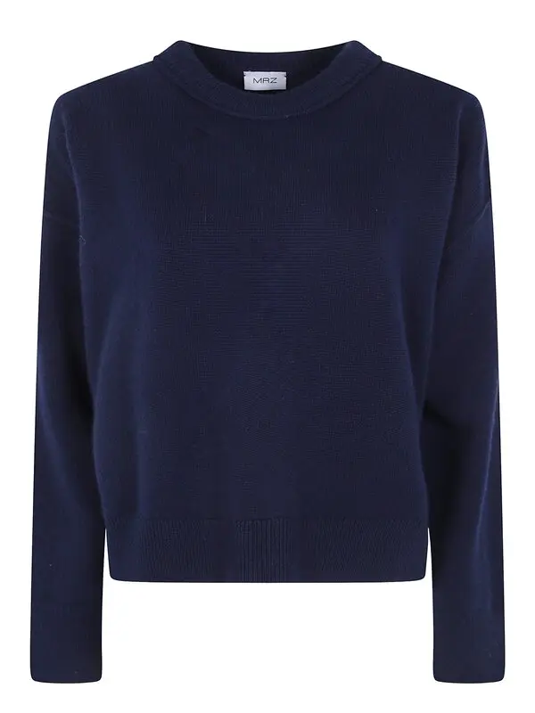 MRZ Cropped Oversized Round Neck Sweater - Blue