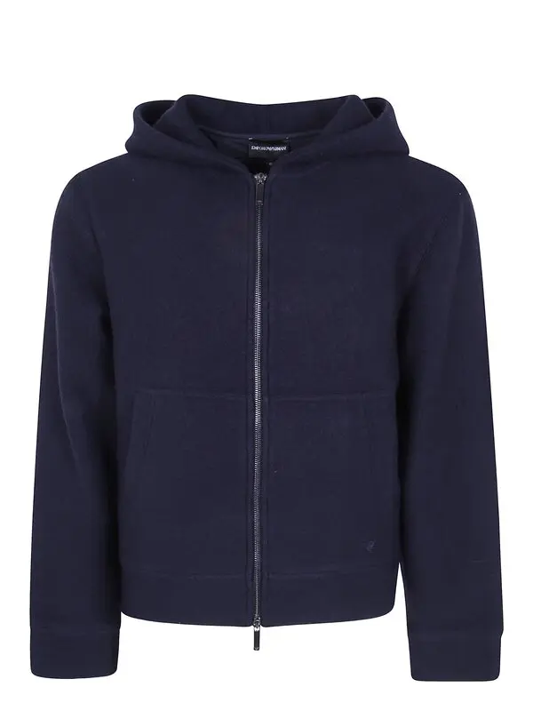 Emporio Armani Wool Cotton Blend Full Zip Hooded Jacket - Blue
