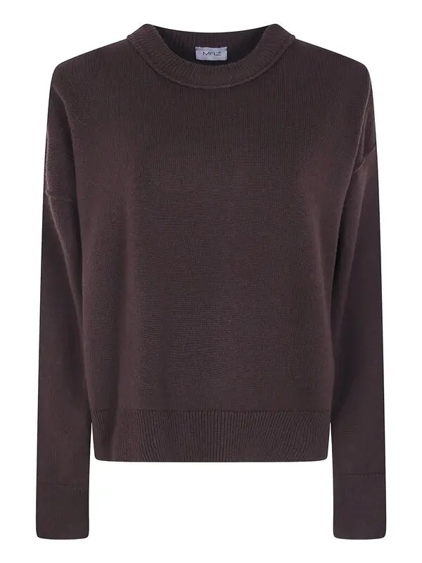 MRZ Cropped Oversized Round Neck Sweater - Brown