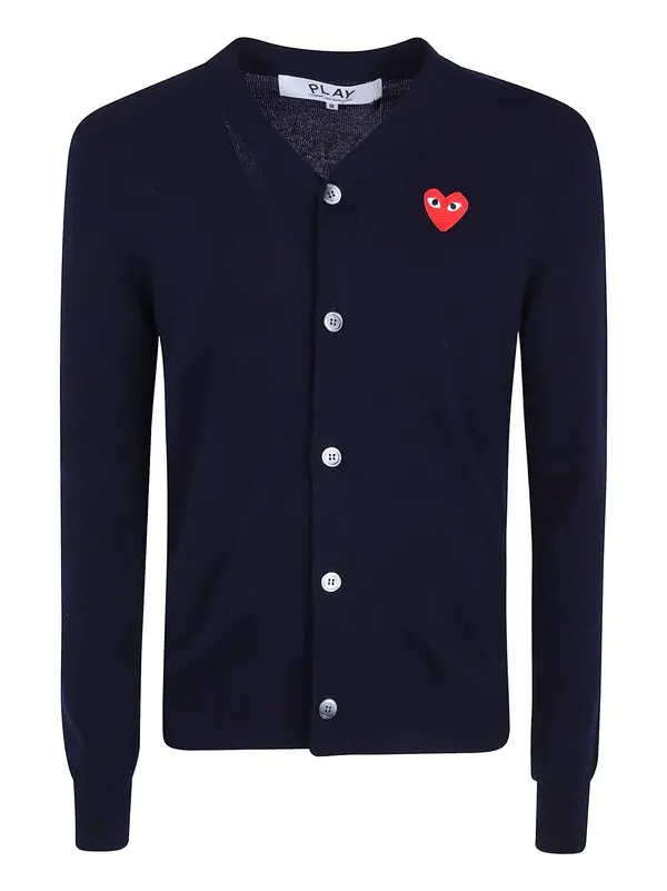 Play Comme Des Garcon V-neck Cardigan With Emblem Knit - Blue