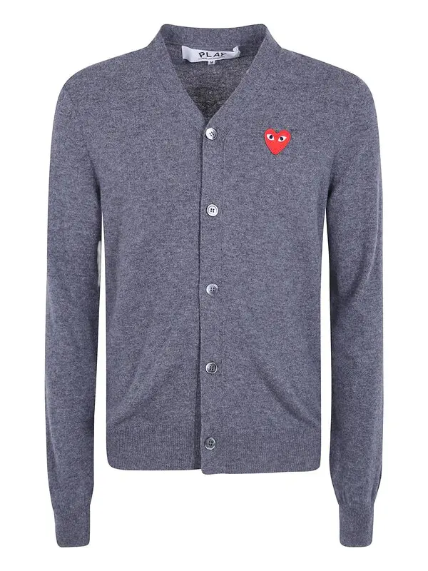 Play Comme Des Garcon V-neck Sweater With Red Emblem - Gray