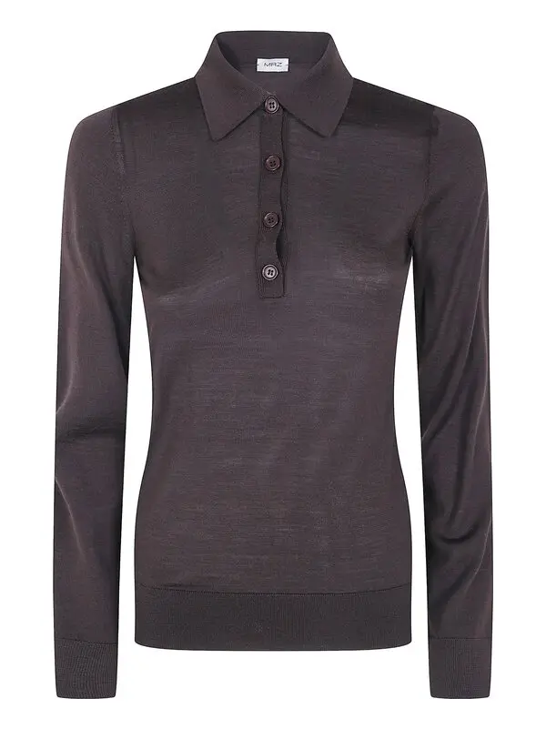 MRZ Virgin Wool Long Sleeves Polo Sweater - Brown
