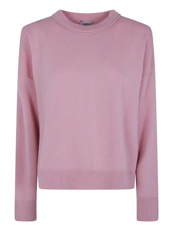 MRZ Cropped Oversized Round Neck Sweater - Pink