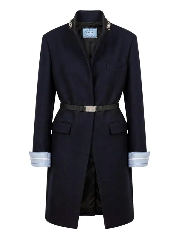 Prada Single-breasted Embroidered Wool Coat - Blue